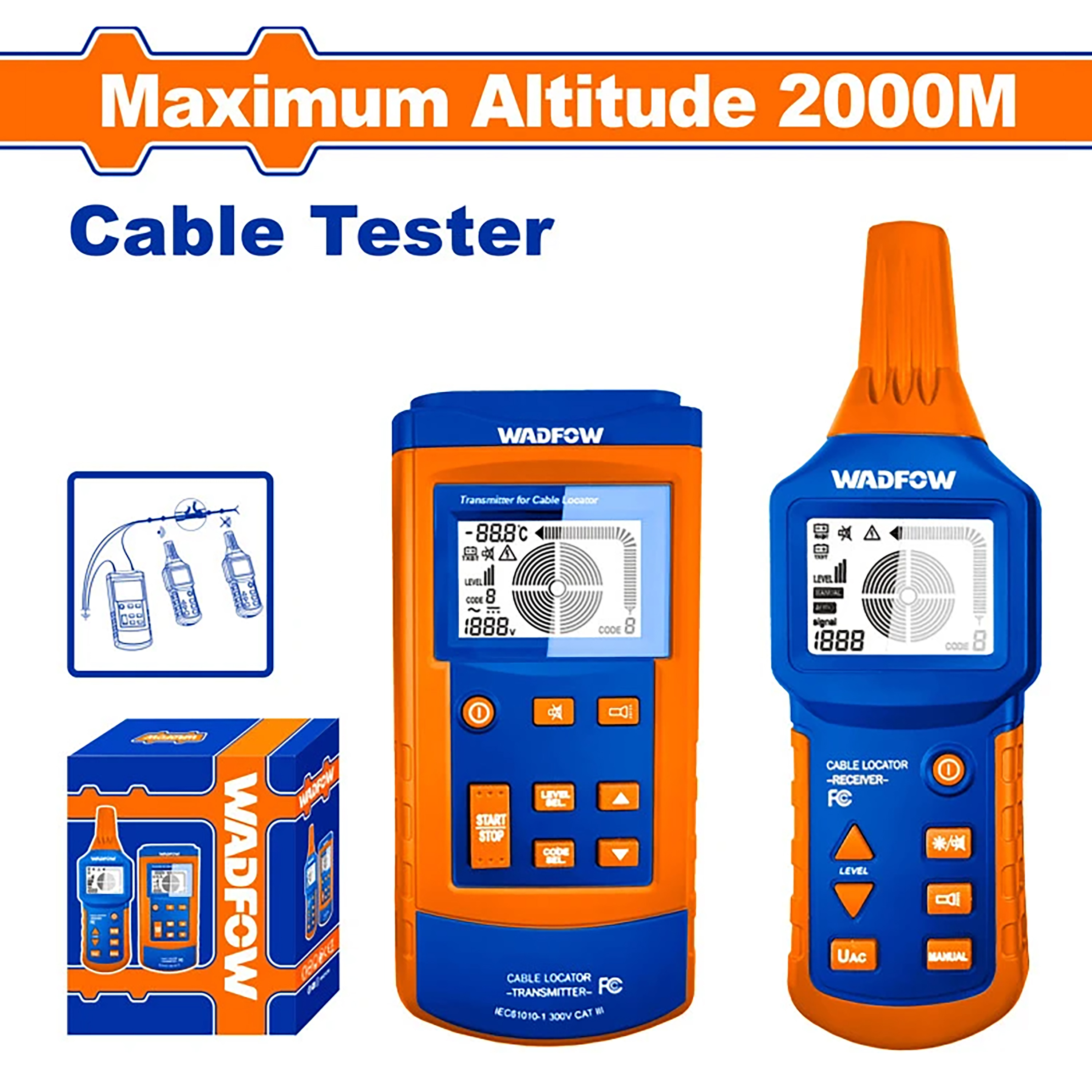 WADFOW Electric Cable Testing Tracker Device (maximum measurement 2000m ...