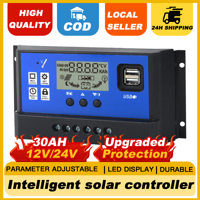 Port Solar Panel Regulator Charge Controller battery charger LCD Display USB 10A 20A 30A 40A 50A ...
