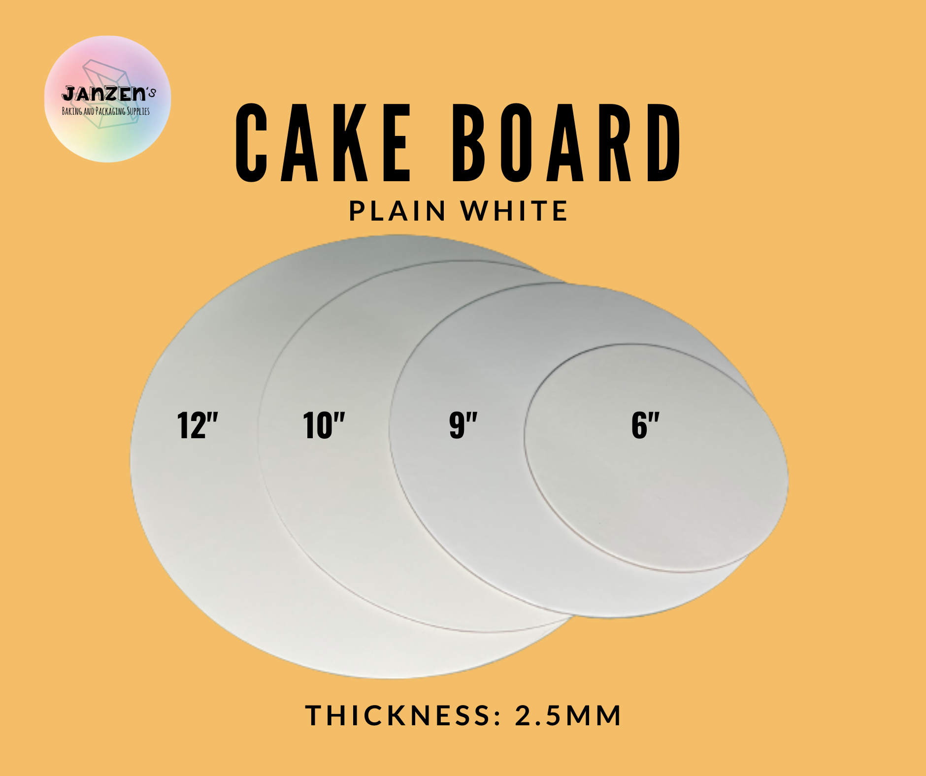 5 pieces Cakeboard White Laminated 6” 8” 9” 10” 12” inches diameter ...