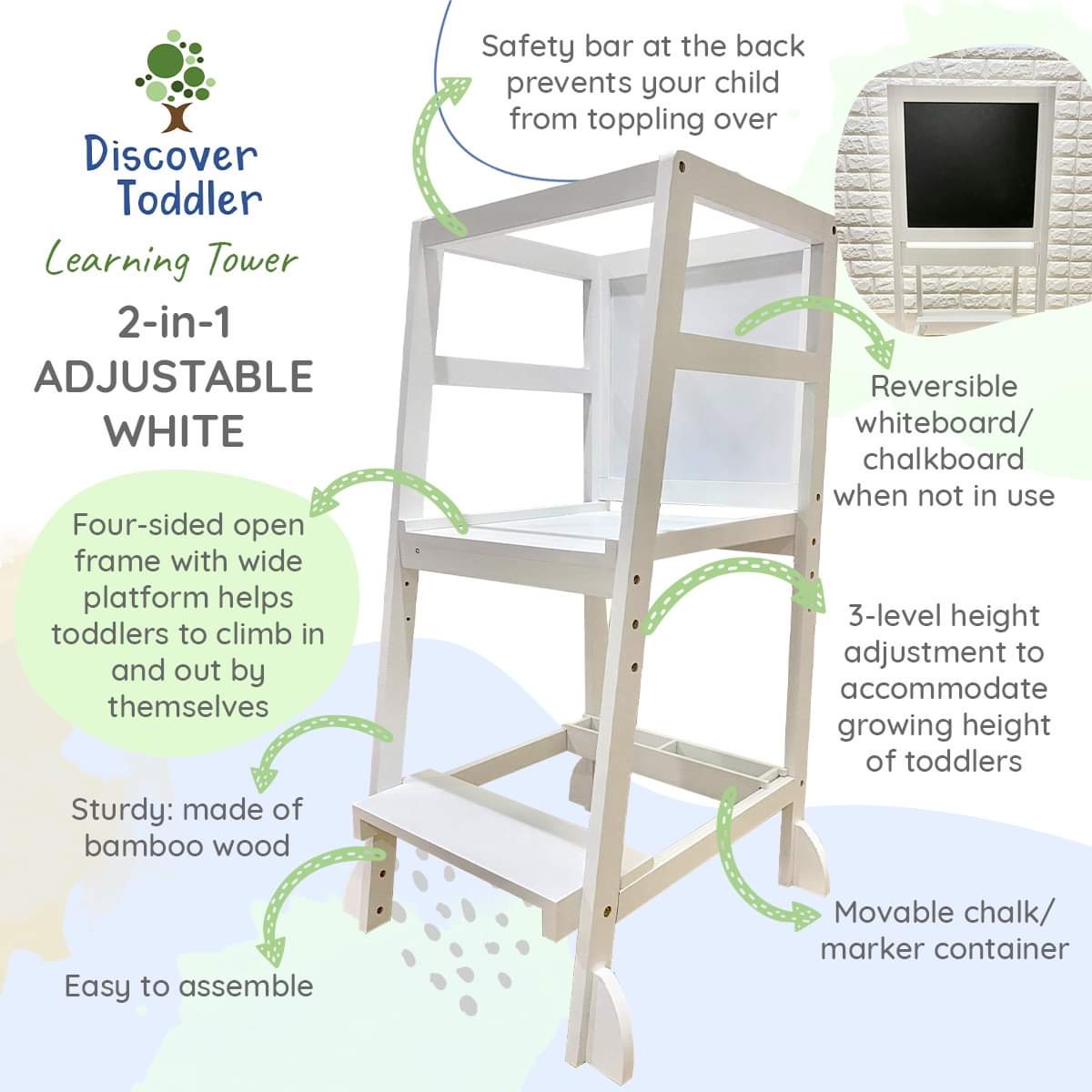 DISCOVER TODDLER 2 in 1 Adjustable Learning Tower safety stool safe ...