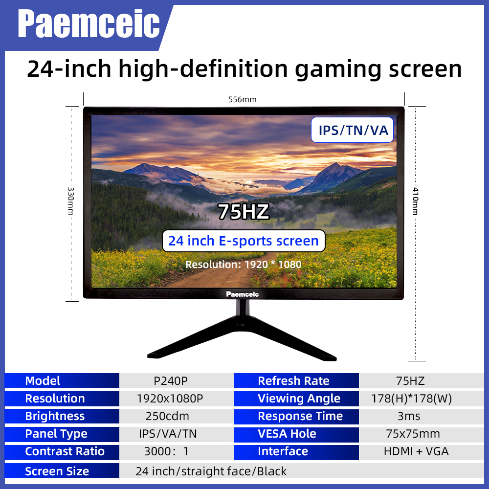 Paemceic 24 inch Monitor 75hz PC Monitor Computer Screen Online School ...
