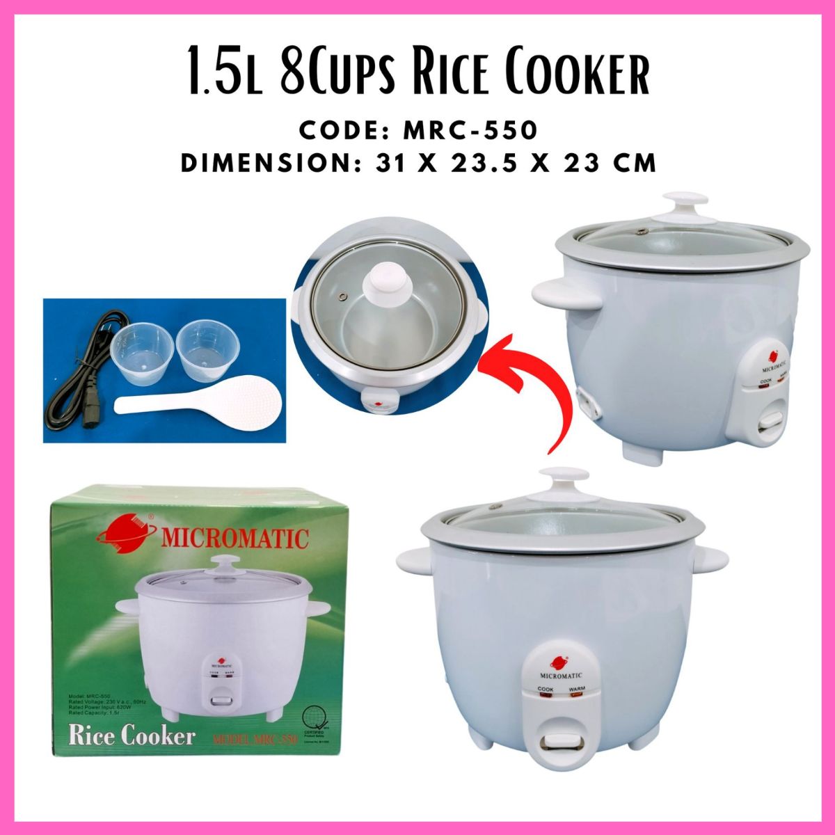 RICE COOKER 1.5 LITERS/ RICE COOKER WITH CUP/ RICE COOKER WITH PADDLE ...