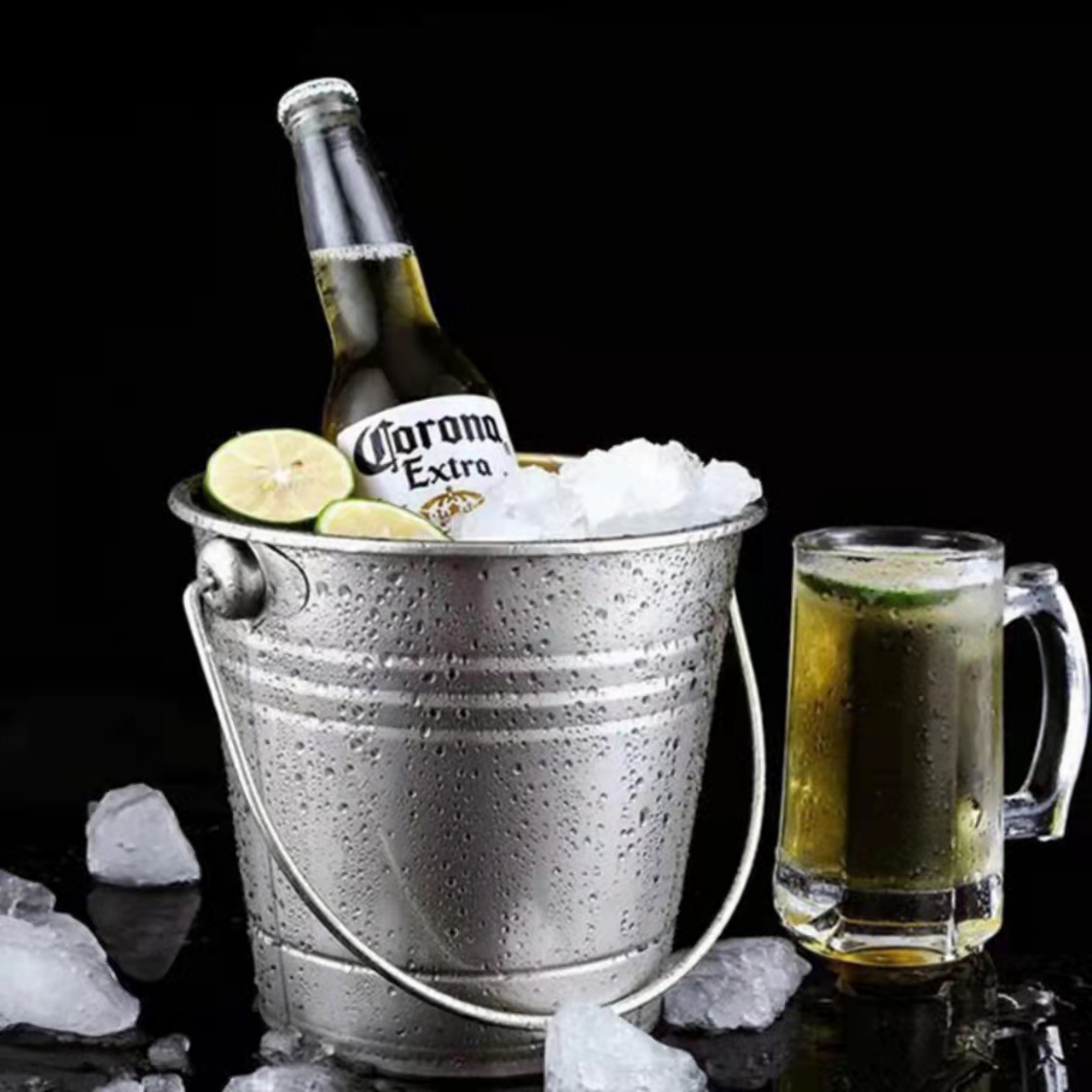 14cm Stainless steel ice bucket Thickened handle ice bucket Double ...