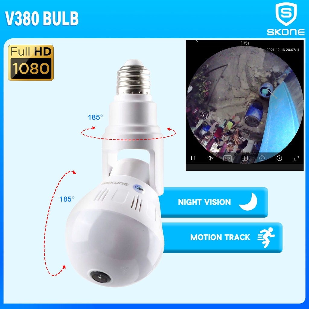Skone V380 Bulb V2 Round Type IP Camera 360 Degree 1080P Panoramic ...