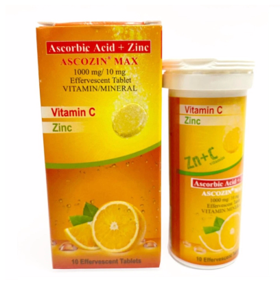 ASCOZIN Max Ascorbic Acid + Zinc 1000 mg/ 10mg 10 Effervescent Tablets ...