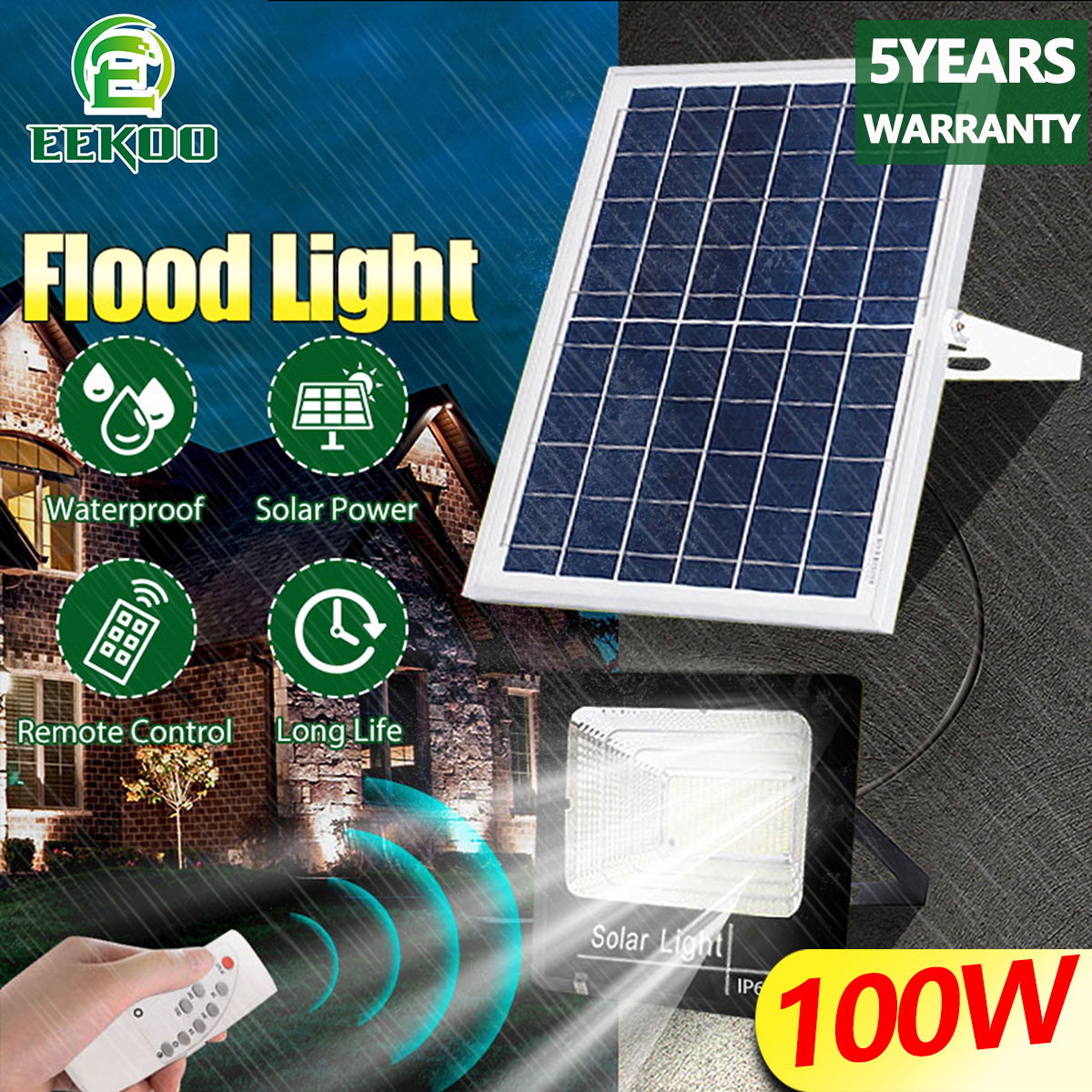 EEKOO Solar Flood Light 40W 60W 100W Heavy Duty Solar Led Outdoor Lights IP67 Waterproof With ...