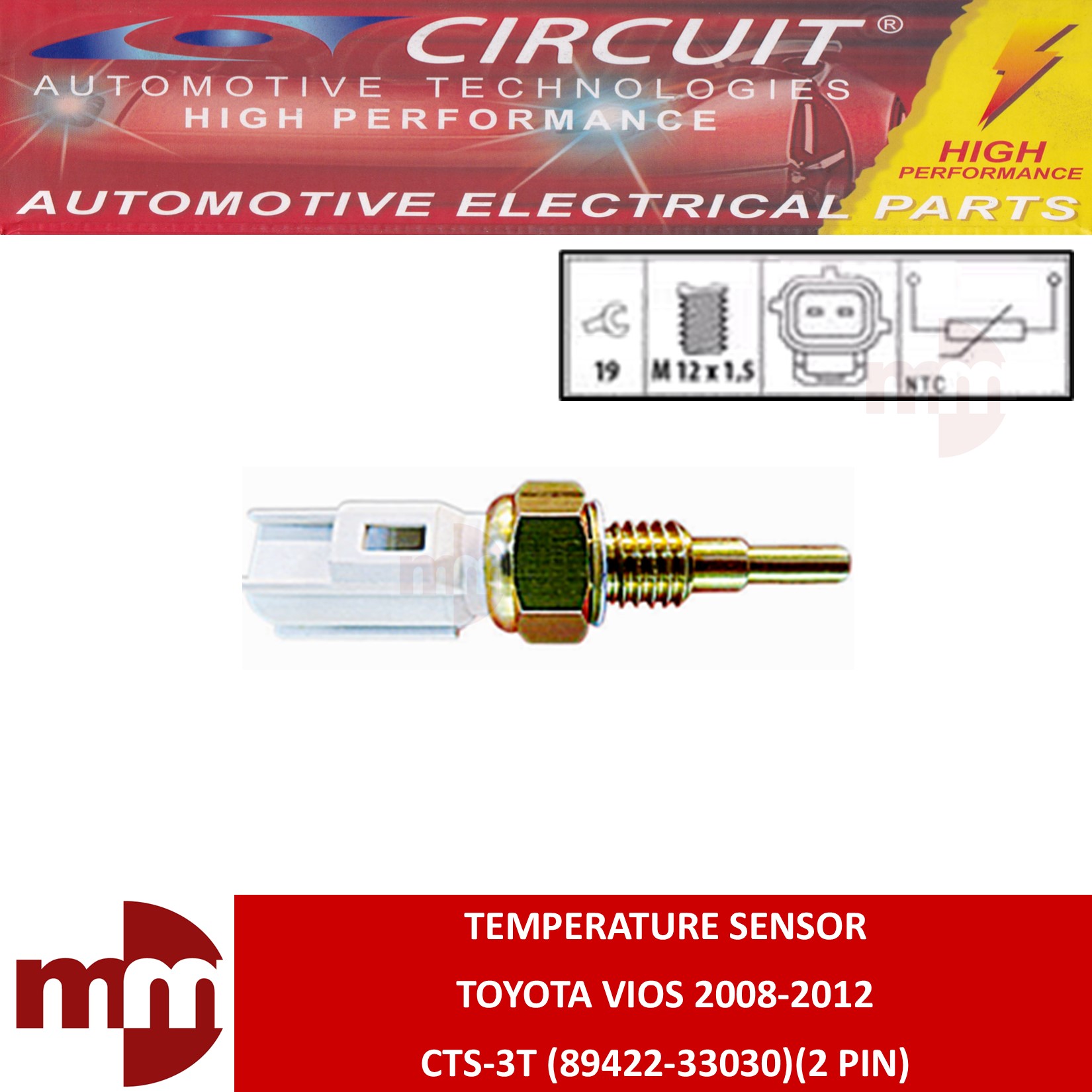 CIRCUIT Temperature Sensor for TOYOTA VIOS 2008-2012 (2 PIN)(89422 ...