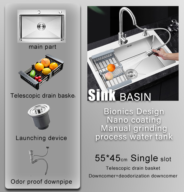 Kitchen sink 304 stainless steel sink sliver/black advanced household ...