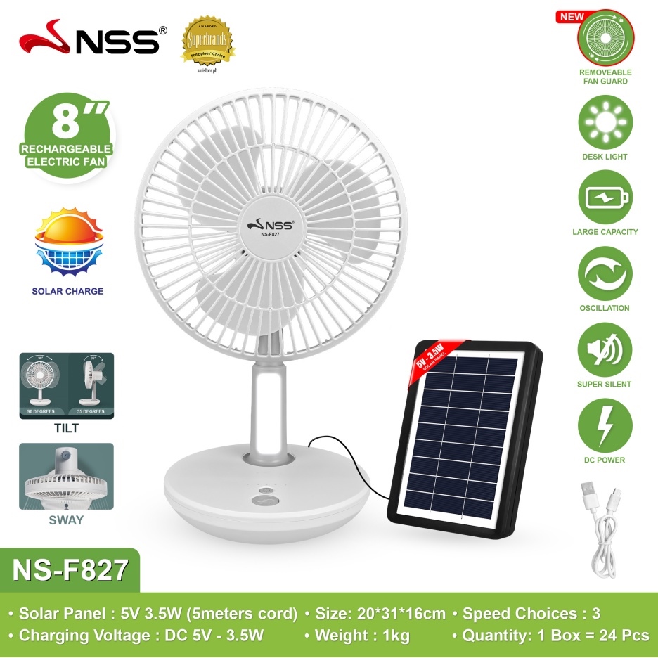 NSS Solar electric fan Rechargeable solar fan with panel 12 solar ...
