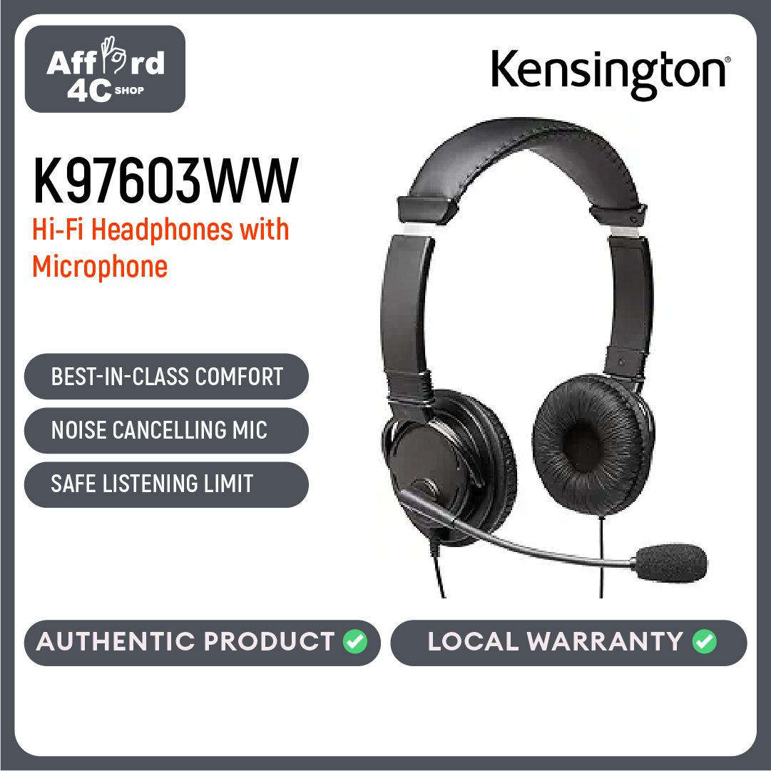 Kensington Hi-Fi Headphones with Microphone (K97603WW), Black ...
