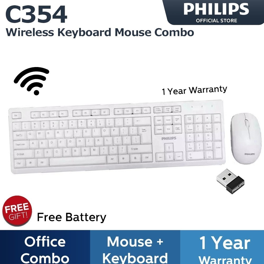Philips C324 / C234 wireless silent keyboard and mouse combo set plug ...