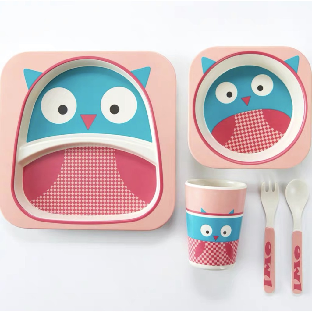 Kids Dinnerware Set Natural Bamboo Fiber 5 Piece Set (OWL) | Lazada PH