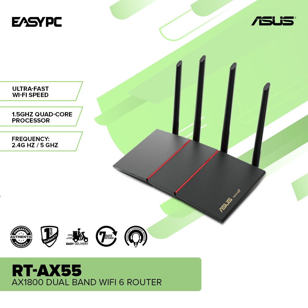 Asus RT-AX55 AX1800 Dual Band WiFi 6 Router, supporting MU-MIMO& OFDMA ...