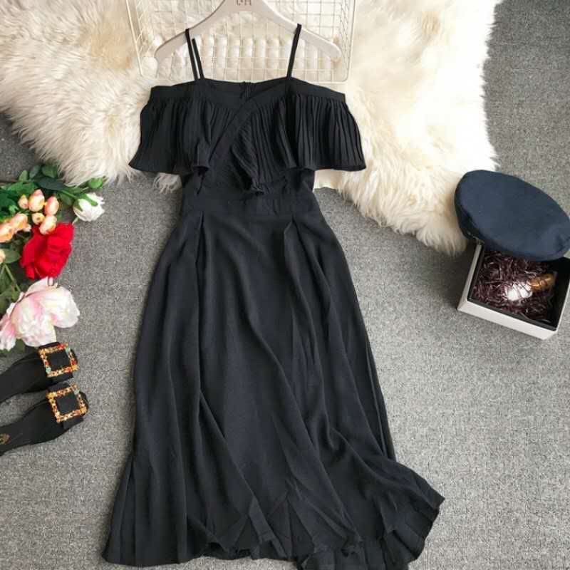 Fashionable Elegant Marimar Pleated Cold-offshoulder Maxi Casual Formal ...