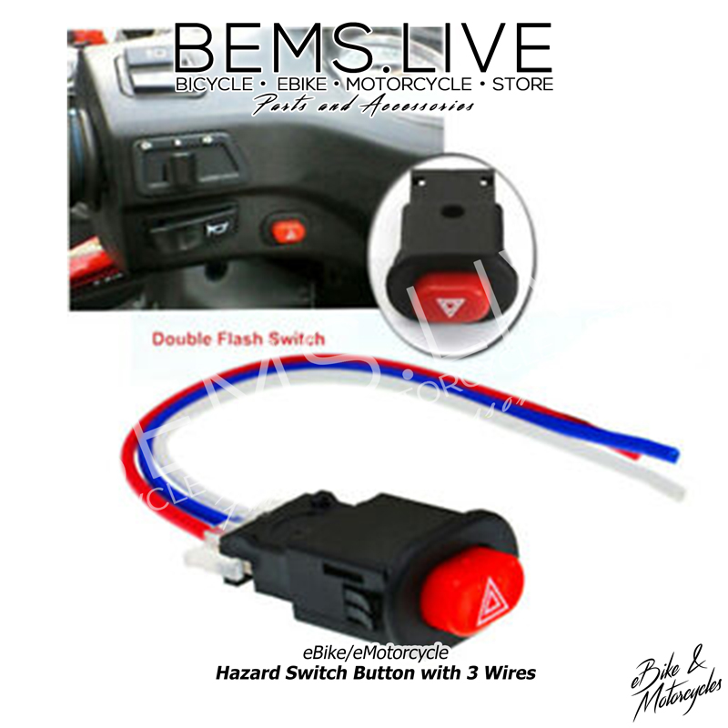 HAZARD SWITCH BUTTON w/ 3 Wires (ORANGE) for eBikes eScooters ...