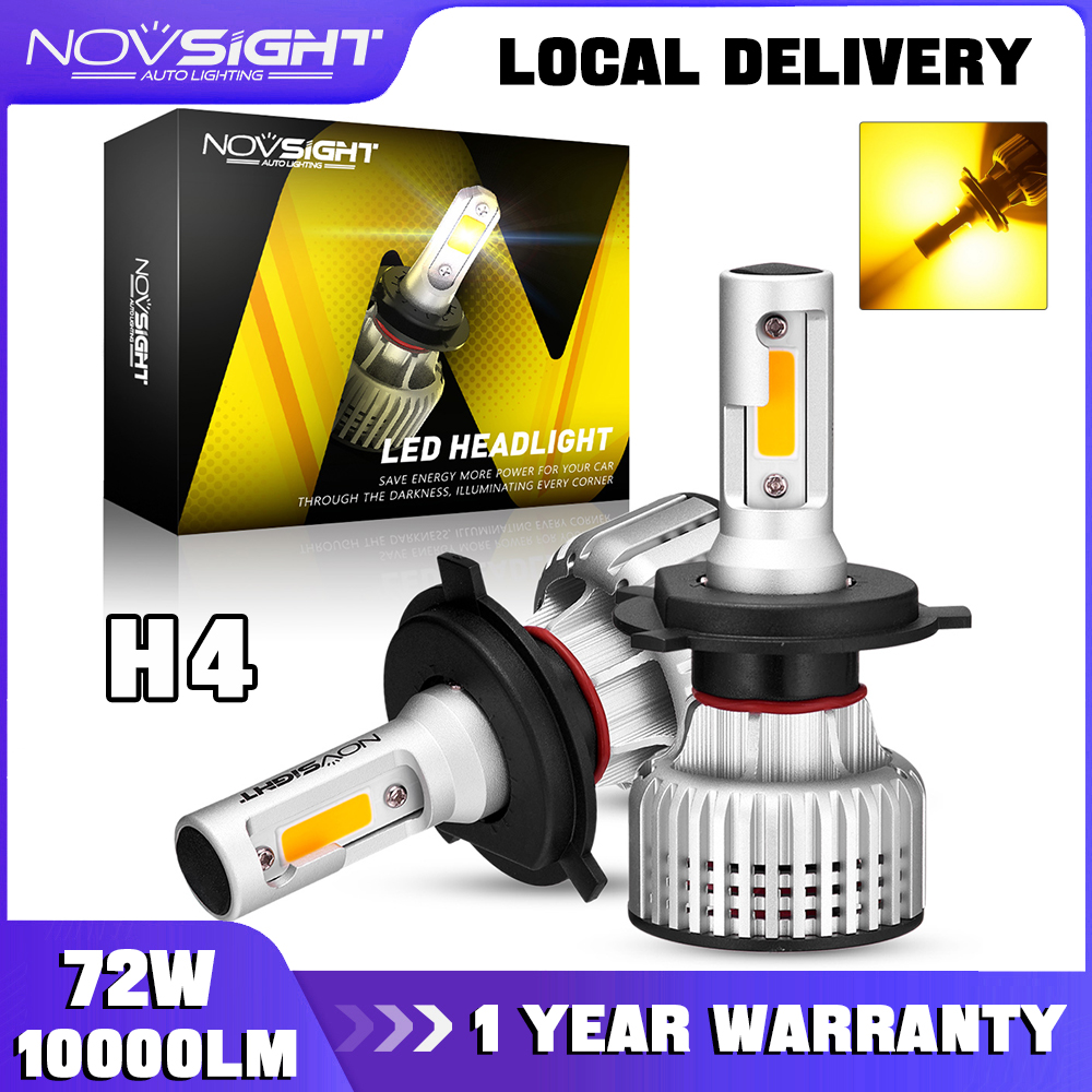 Novsight 2PCS LED Car Headlight Foglamp A500-N12Y H4 72W 10000LM 3000K Yellow Light Headlight ...