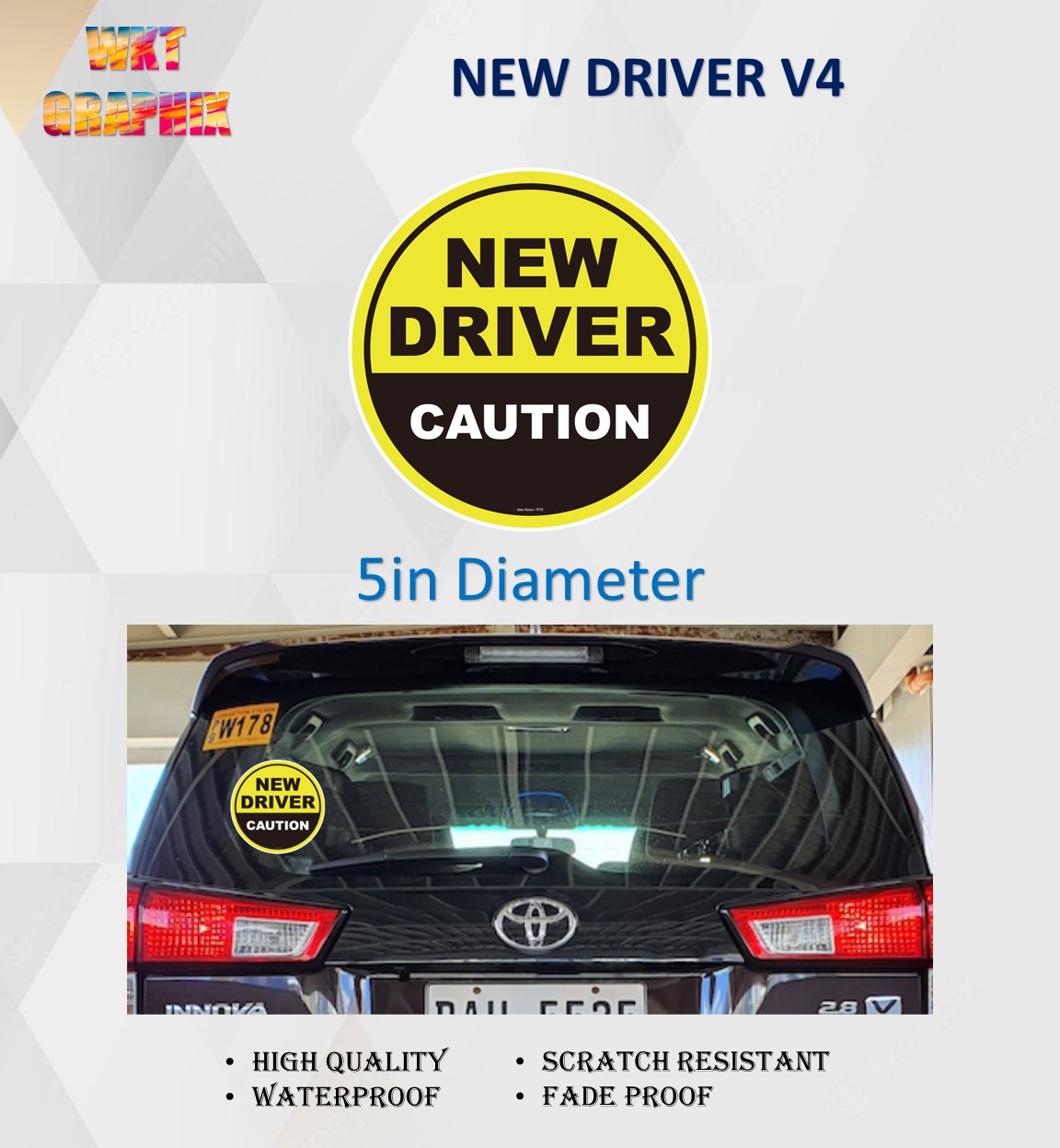CAUTION NEW DRIVER STICKER / DECALS FOR CAR (WATERPROOF, MATTE ...