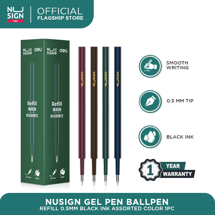 Nusign by Deli Gel Pen Ballpen Refill 0.5mm Black Ink Assorted Color ...