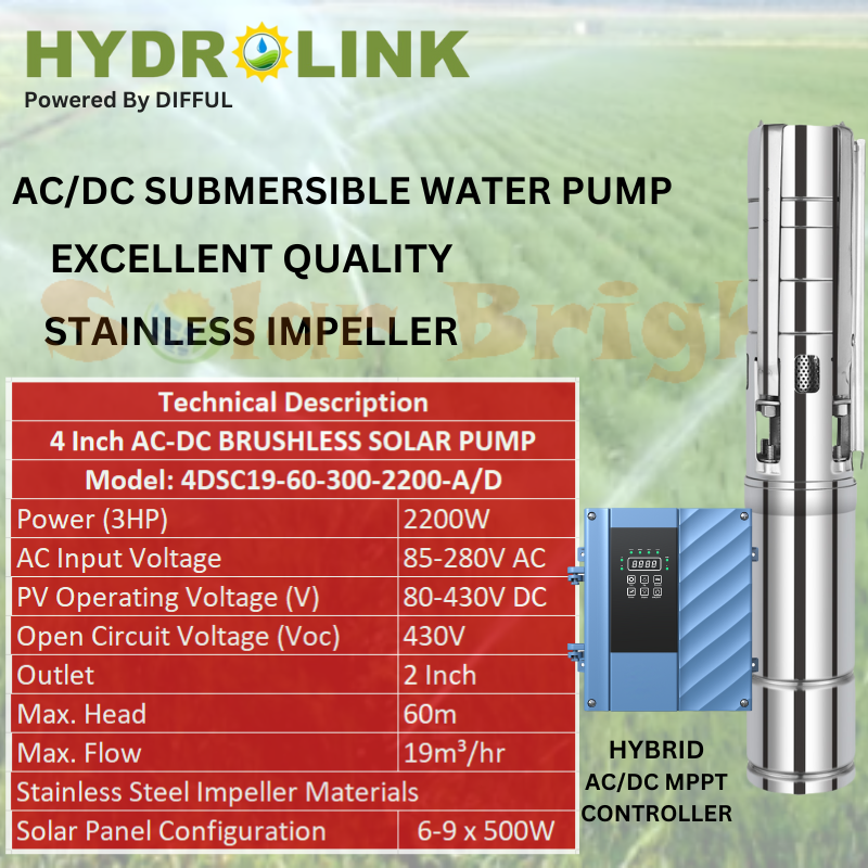 2200W 3HP Head 255 Meters 150 Meters 120 Meters 4 Inch AC-DC SUBMERSIBLE Solar Water Pump ...