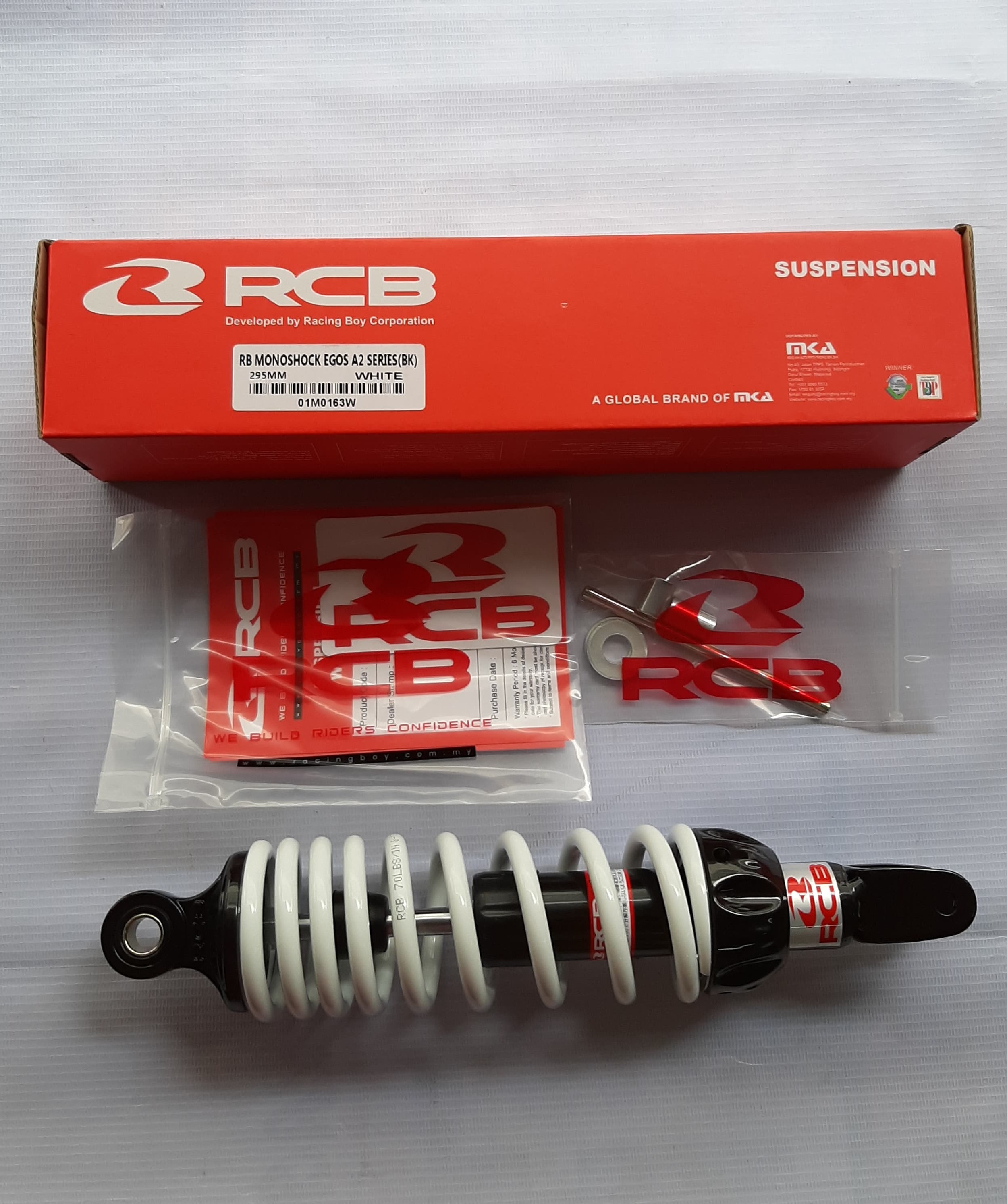 REAR SHOCK RCB MIO SPORTY / AMORE/BEAT/FINO SOUL 115 WHITE/BLACK 295MM ...