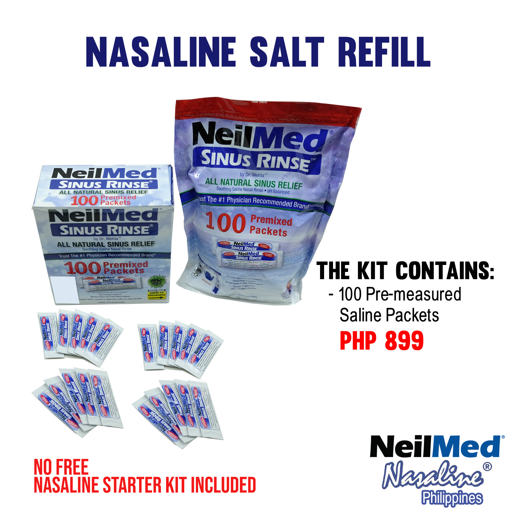 Neilmed Salt Saline Refill for Nasal Aspirator / Neti Pot / Nasal Sinus ...