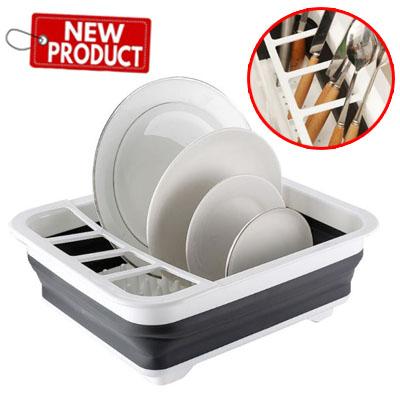 (Holder)Foldable Dish Rack Silicone Dish Holder Drainer Portable Bowl ...