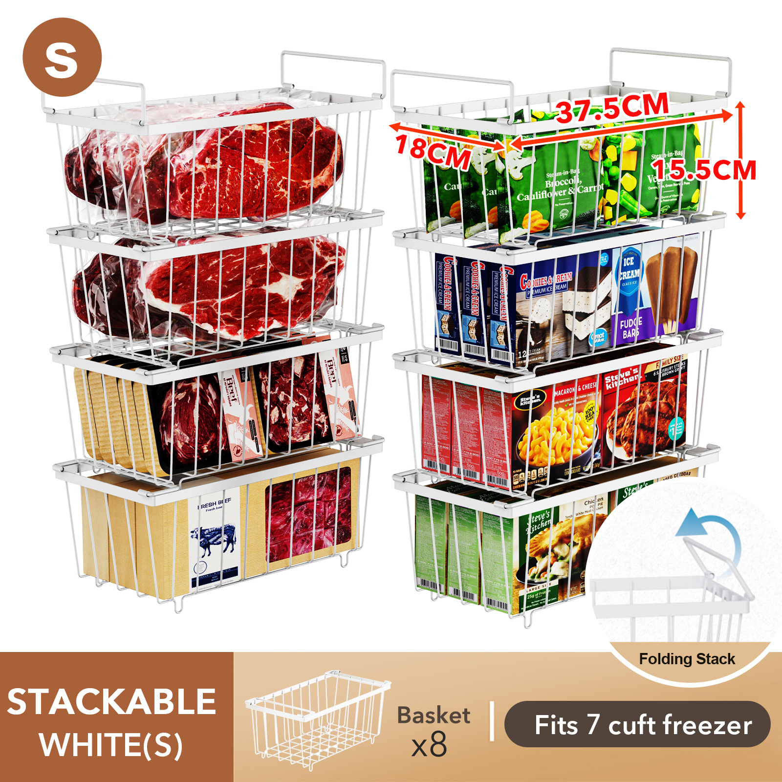 Lifinity 4/8Pack Stackable Chest Freezer Basket Organizer Kitchen Racks ...