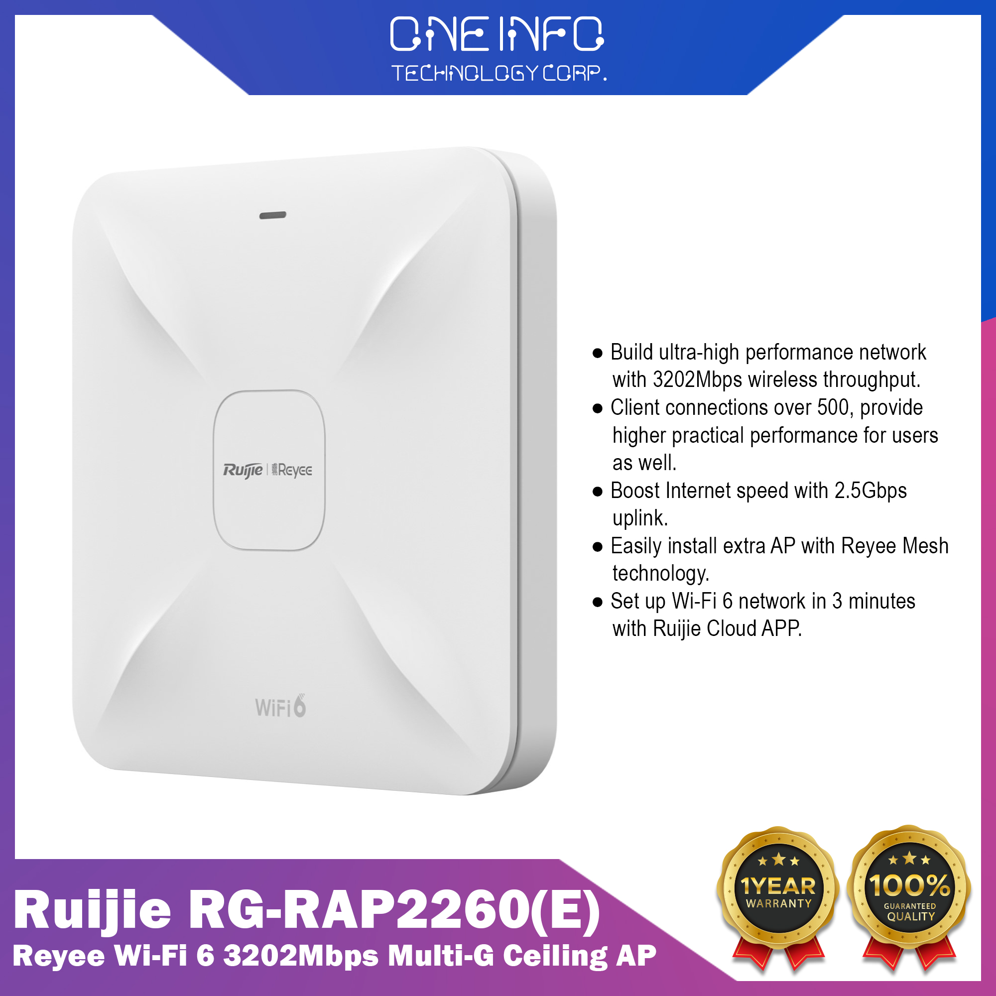 Ruijie RG-RAP2260(E) Reyee Wi-Fi 6 3202Mbps Multi-G Ceiling Access ...