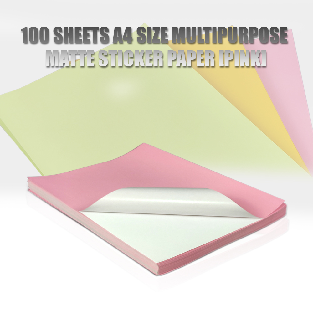 OFFICIAL - 100 SHEETS A4 SIZE MULTIPURPOSE MATTE STICKER PAPER [PINK ...