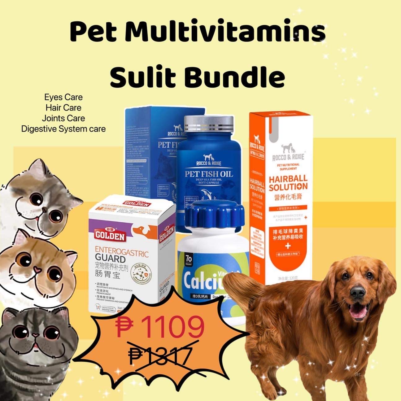 Pet Multivitamins Sulit Bundle Fish Oil Probiotics Calcium Nutritional ...