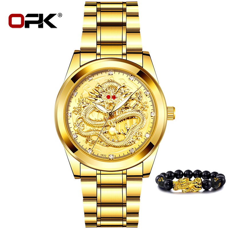 OPK Gold Watch For Men Waterproof Watches Mens Stainless Steel Quartz ...