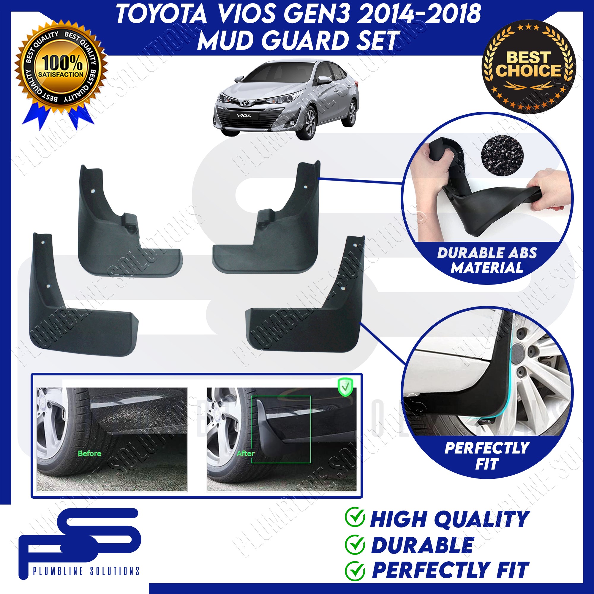 New Arrival New Item Mud Guard for Toyota Vios 2014 2015 2016 2017 2018 ...