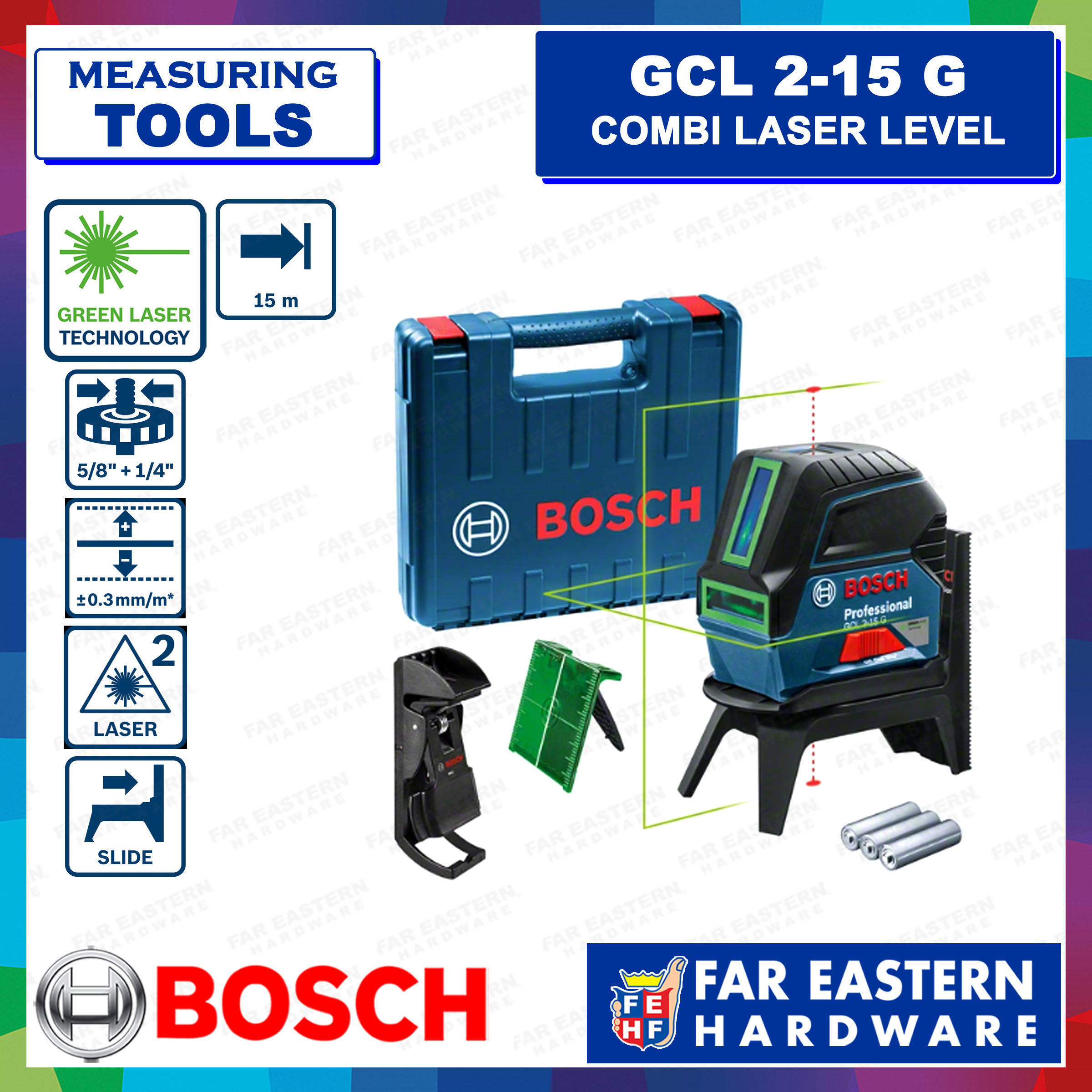 BOSCH GCL 2-15 G Combi Laser Level w/ Case FAR EASTERN HARDWARE MT ...