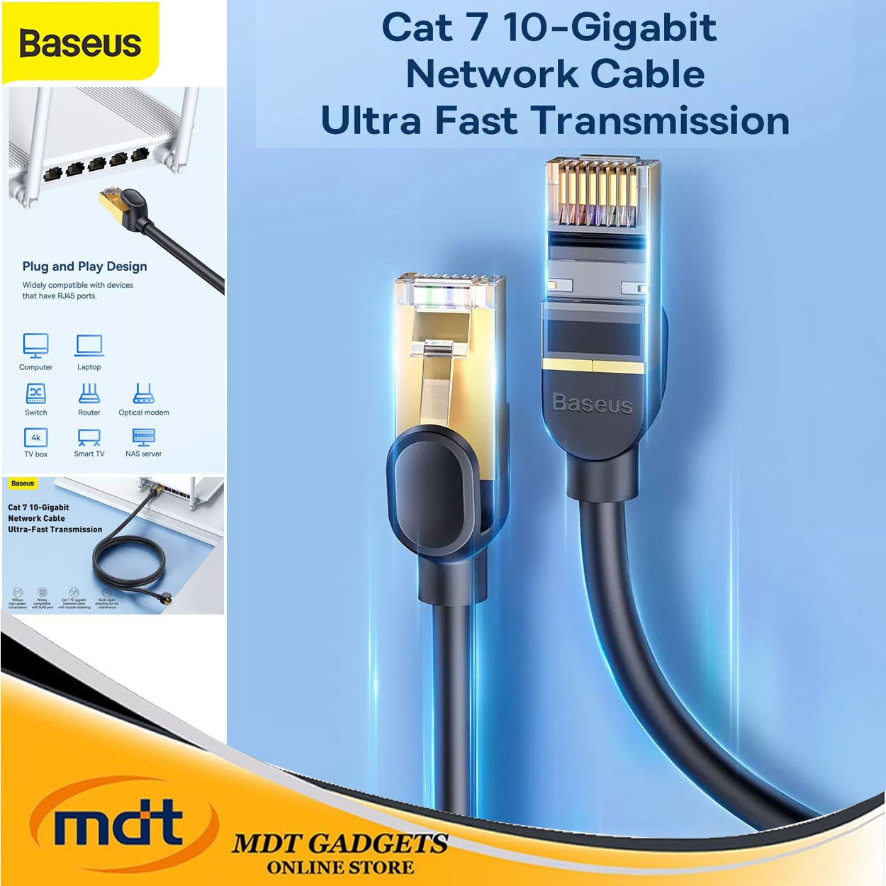 Baseus Ethernet Cable Cat 7 Lan Cable RJ45 10Gbps Network Cable for Laptop Router 30m/20m/15m ...
