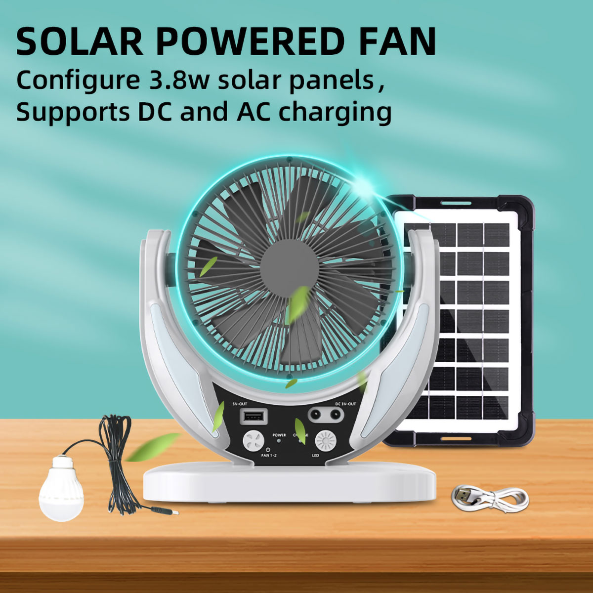 Jiditech 6-inch Solar Fan built-in battery Electric Fan Rechargeable ...