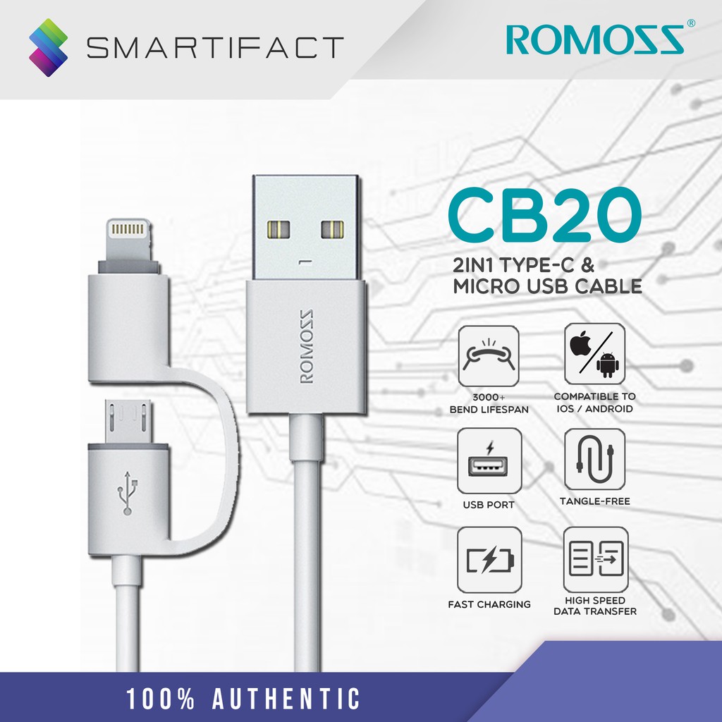 Romoss CB2 2in1 Lightning 8pin Micro U Cable | Lazada PH