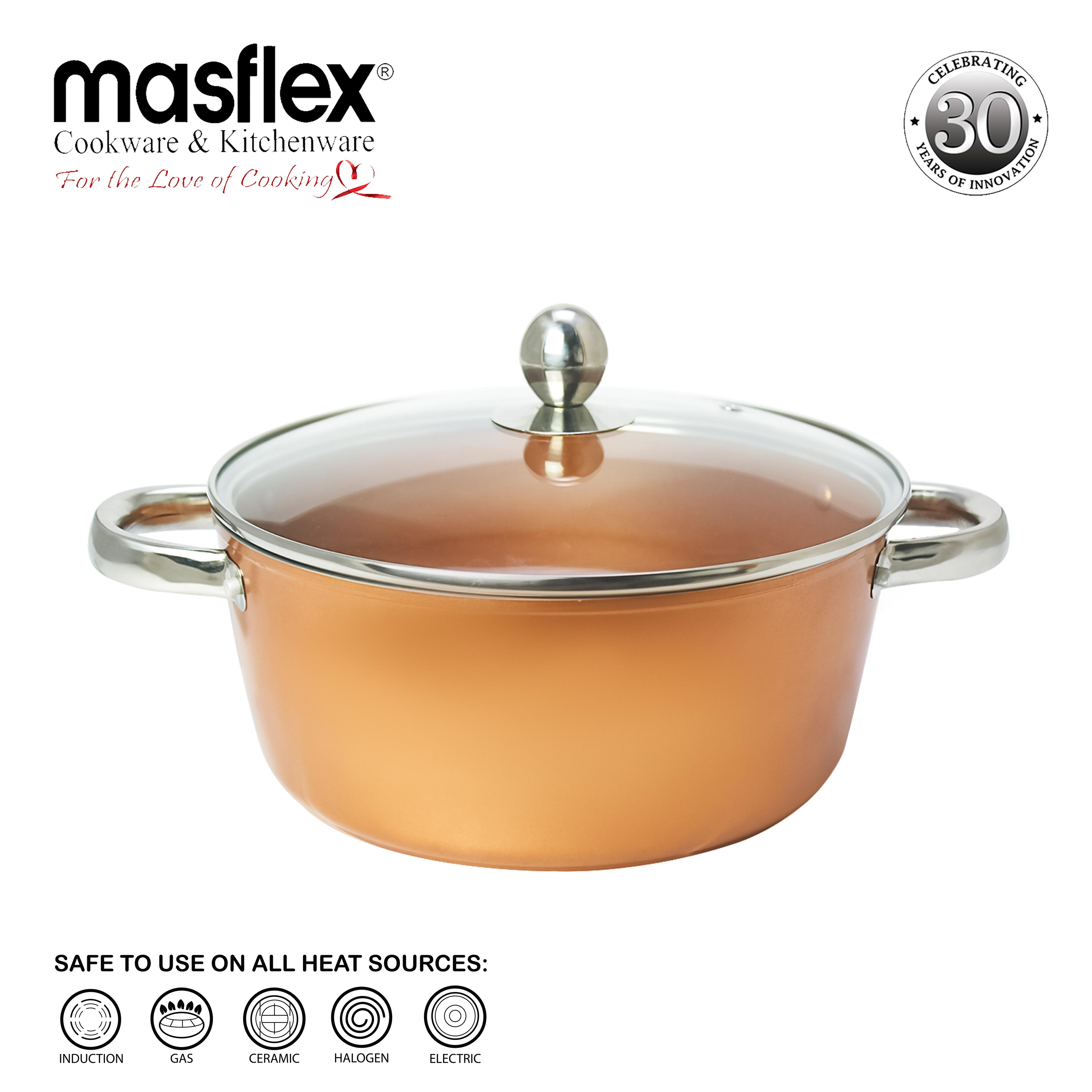 Masflex 24 cm / 3.5 liter Aluminum Non-Stick Copper Casserole with Lid ...
