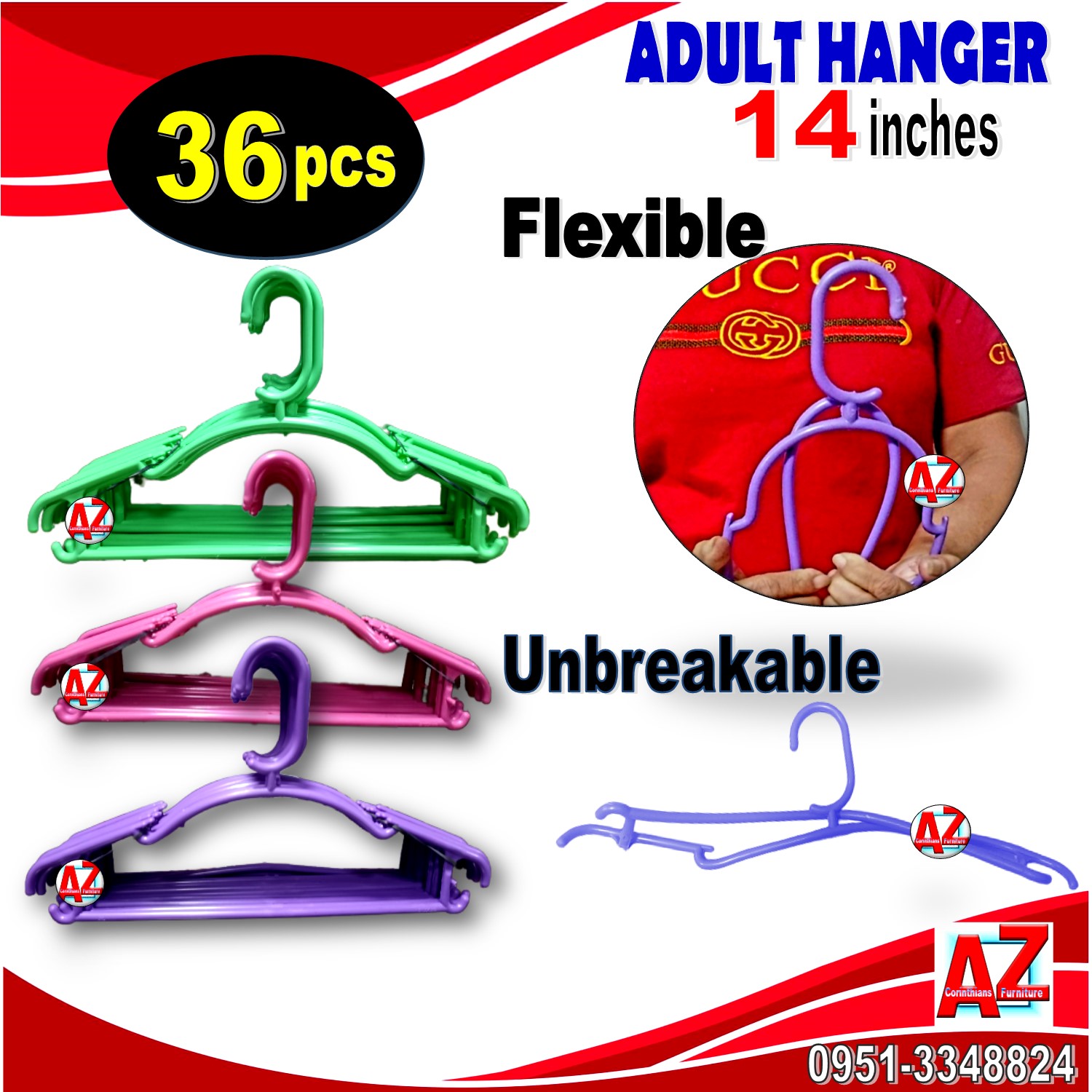 UNBREAKABLE Hanger colored 36 PCS/ 3 Dozen- For Adults 14 INCHES ...
