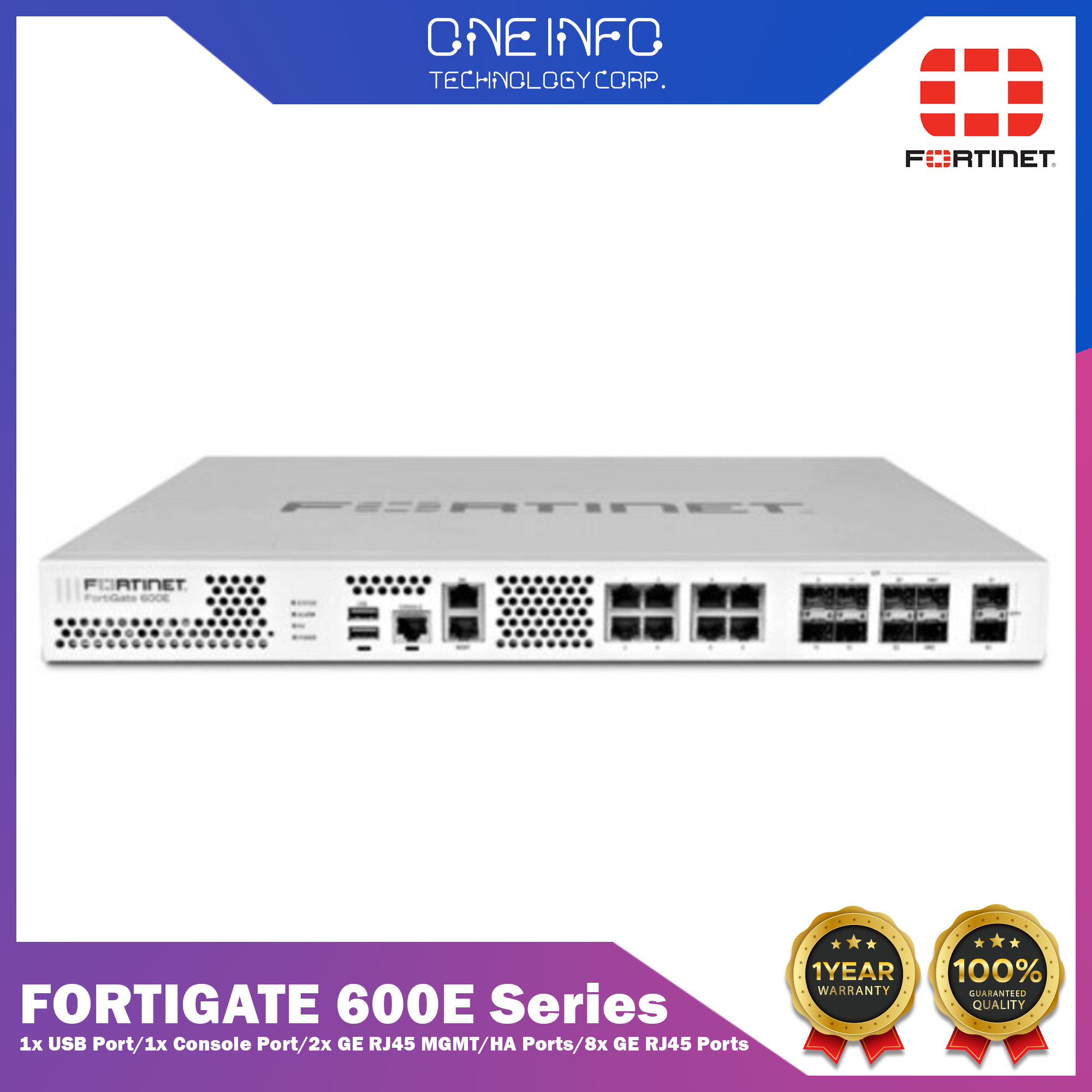 FORTINET/FORTIGATE 600E Series/1x USB Port/1x Console Port/2x GE RJ45 ...