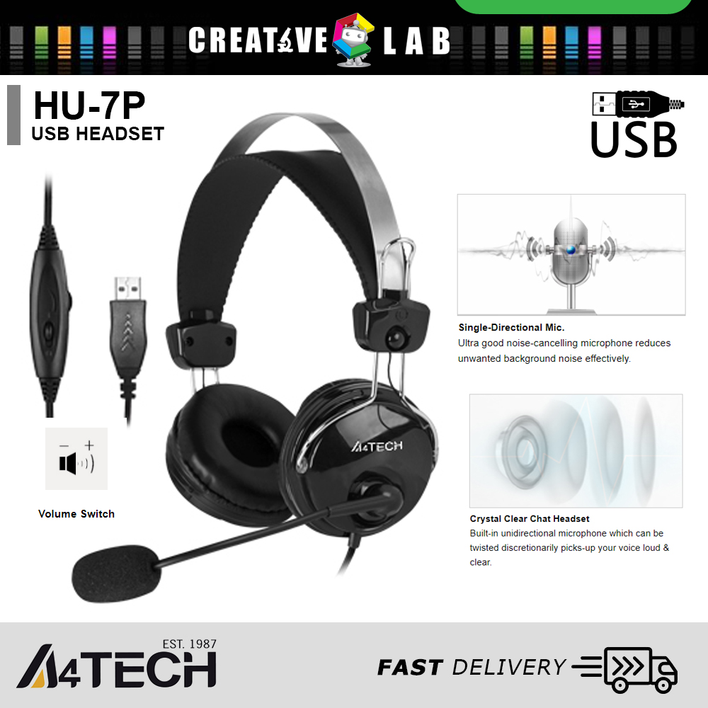 A4TECH HU7P USB HEADSET COMFORTFIT STEREO USB HEADSET Ultra good noise ...