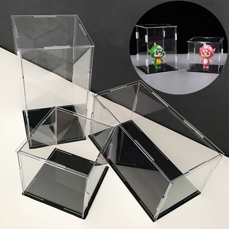 Clear Acrylic Display Case Black Base Dustproof Protection Model Toy ...