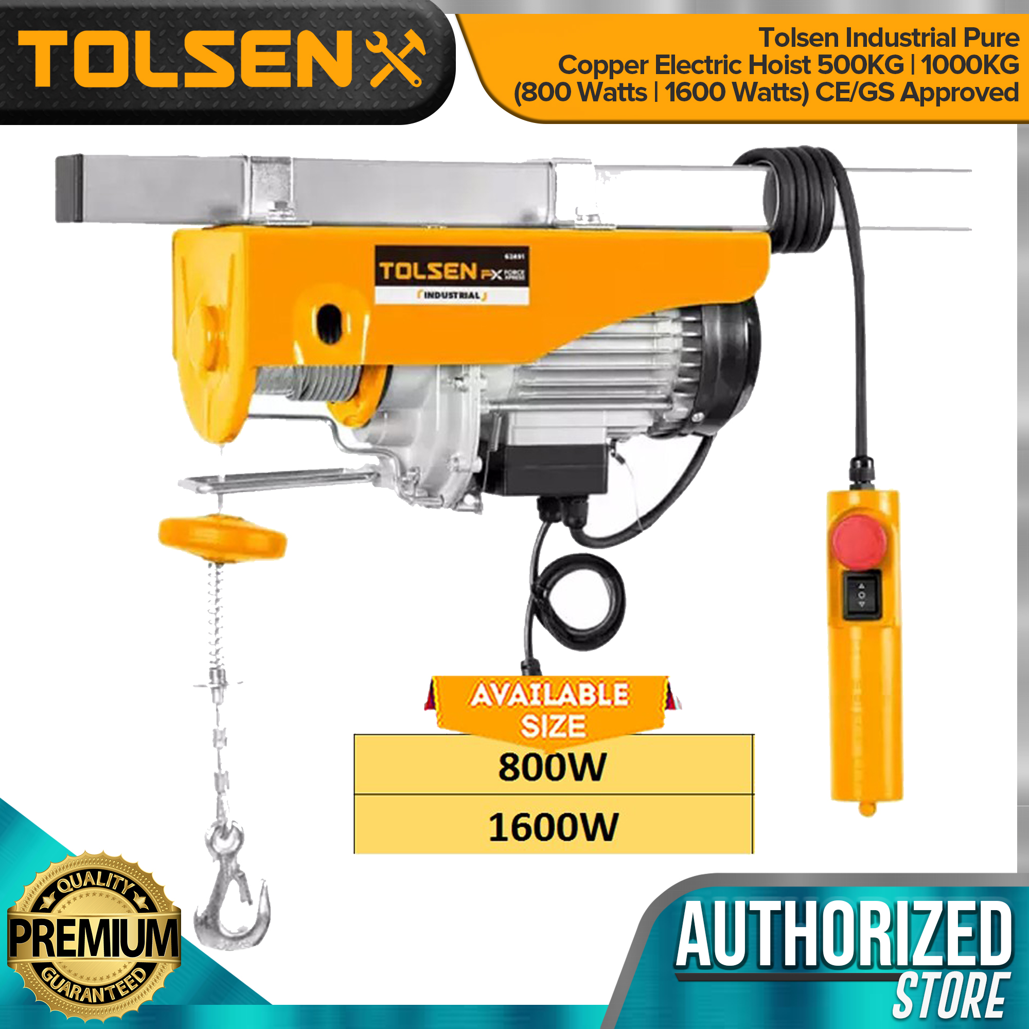 Tolsen Industrial Pure Copper Electric Hoist 500KG | 1000KG (800 Watts ...