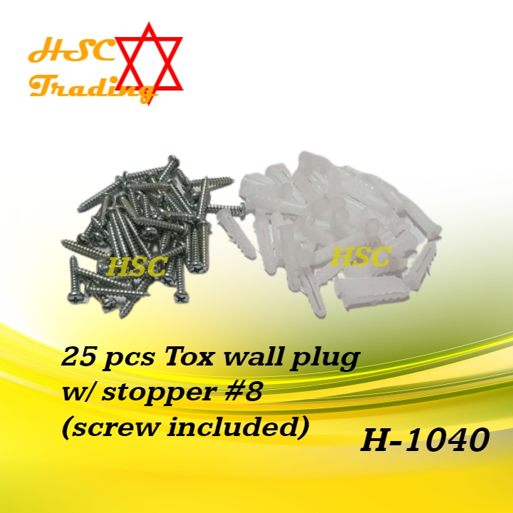 H-1040 25 pcs Tox wall plug w/ stopper #8 (screw included) | Lazada PH