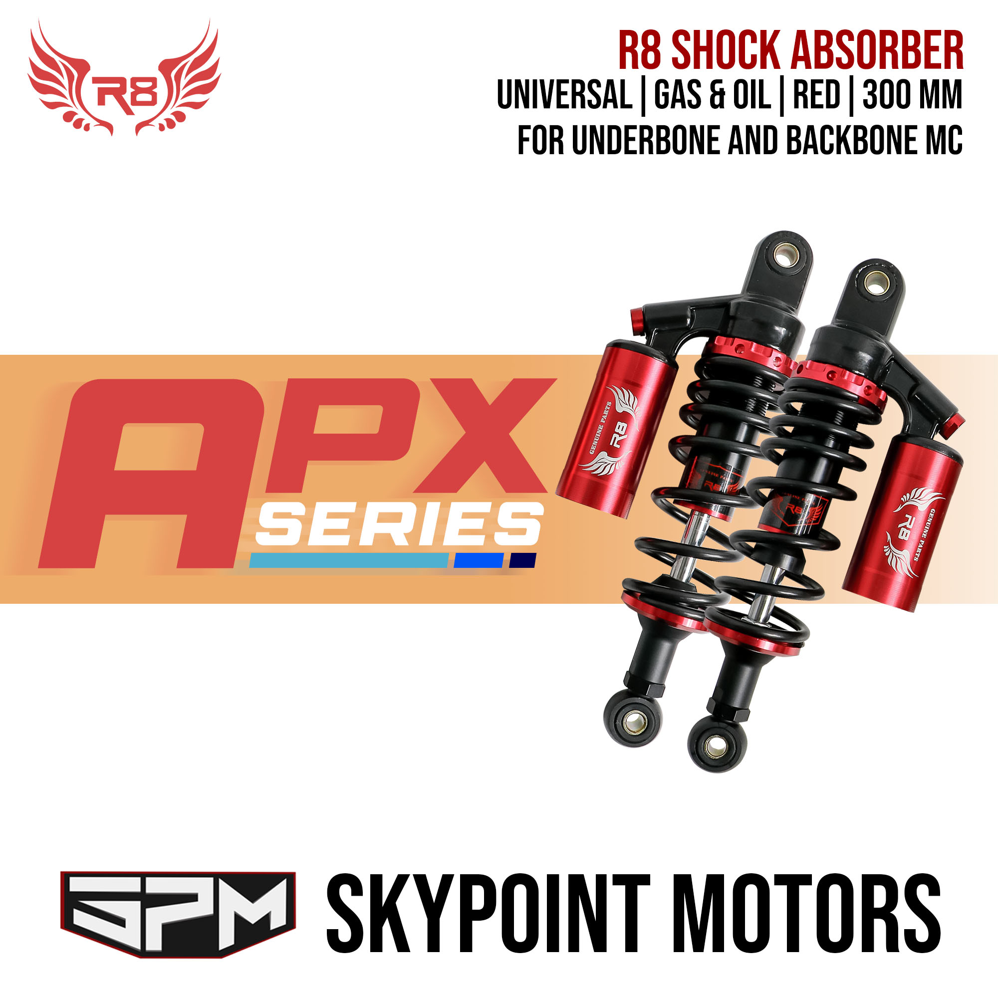 UNIVERSAL SHOCK ABSORBER WITH GAS TANK 300MM R8 WAVE/XRM/SMASH (9856 ...