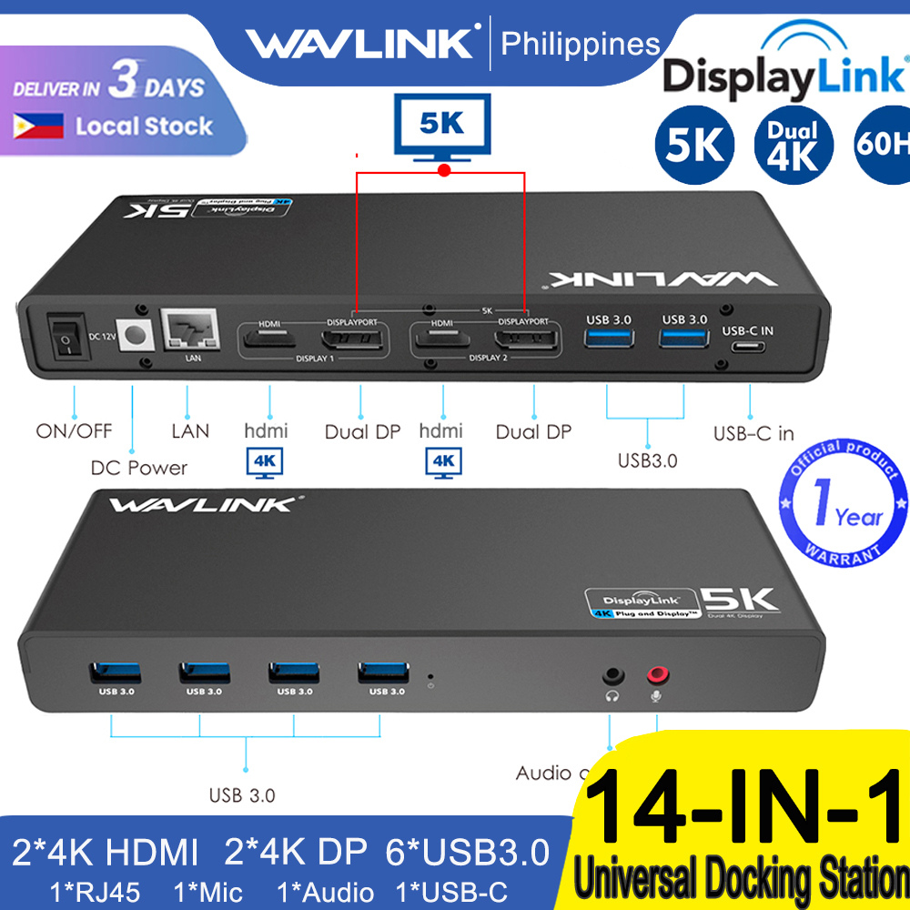 Wavlink 14-IN-1 Dual 5K Universal Enterprise USB Docking Station For Laptop, Displaylink Dual ...