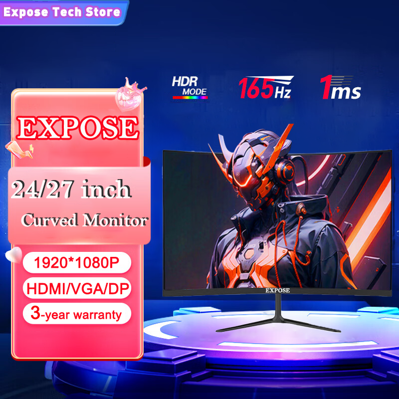 Expose Gaming Monitor 27 Inch curved Pc Black Monitor Desktop computer ...