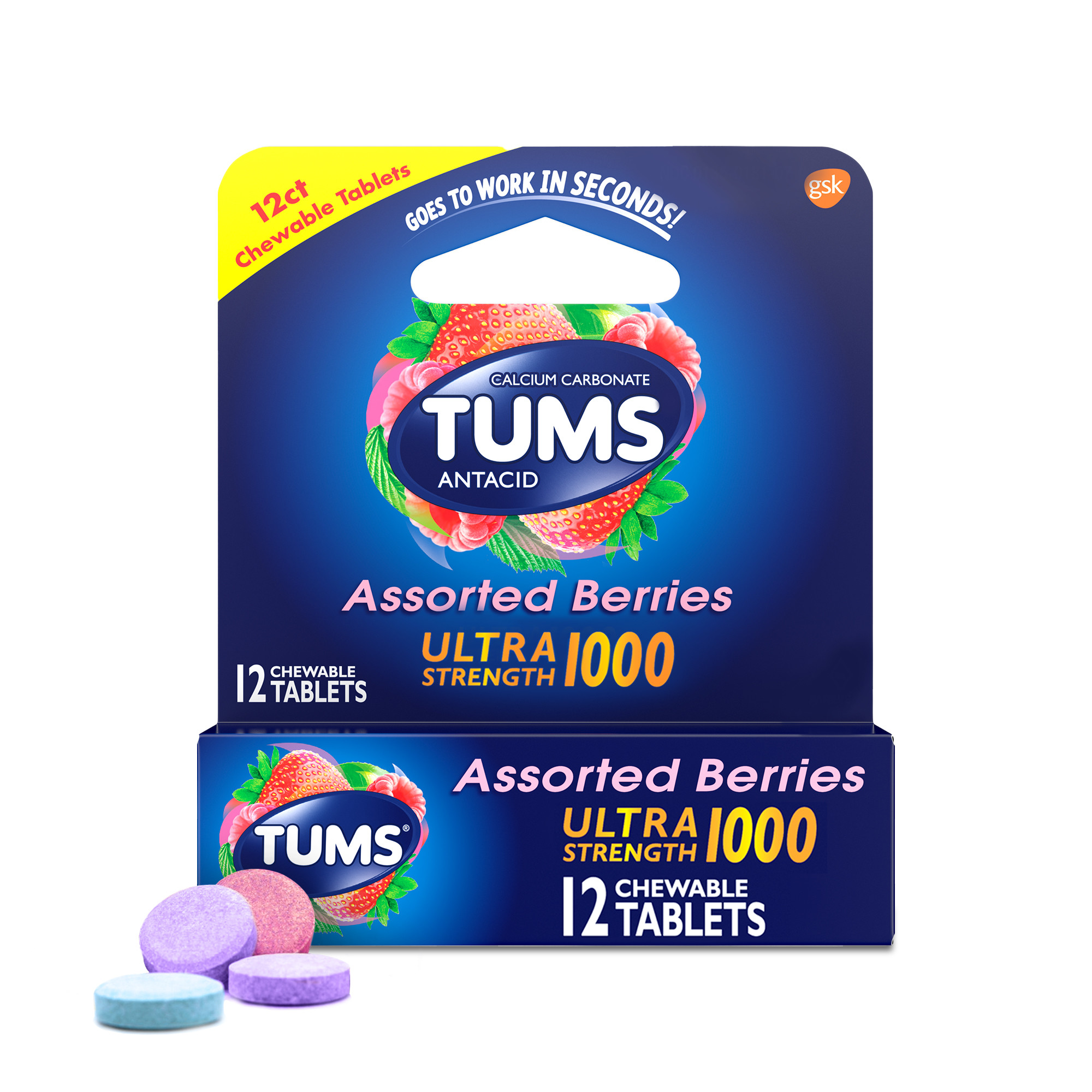 TUMS Ultra Strength Assorted Berries Antacid Chewable Tablets for ...