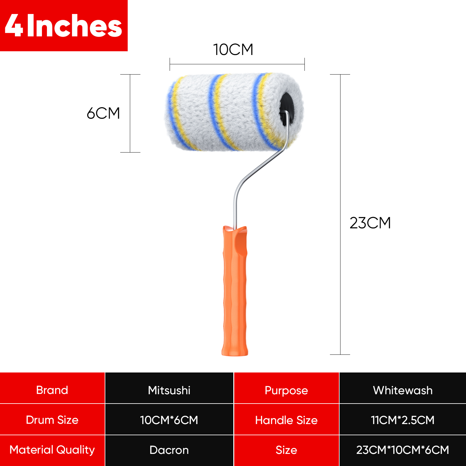 Mitsushi Roller Brush 8" / 6" / 4" Paint Brush Roller With Handle ...