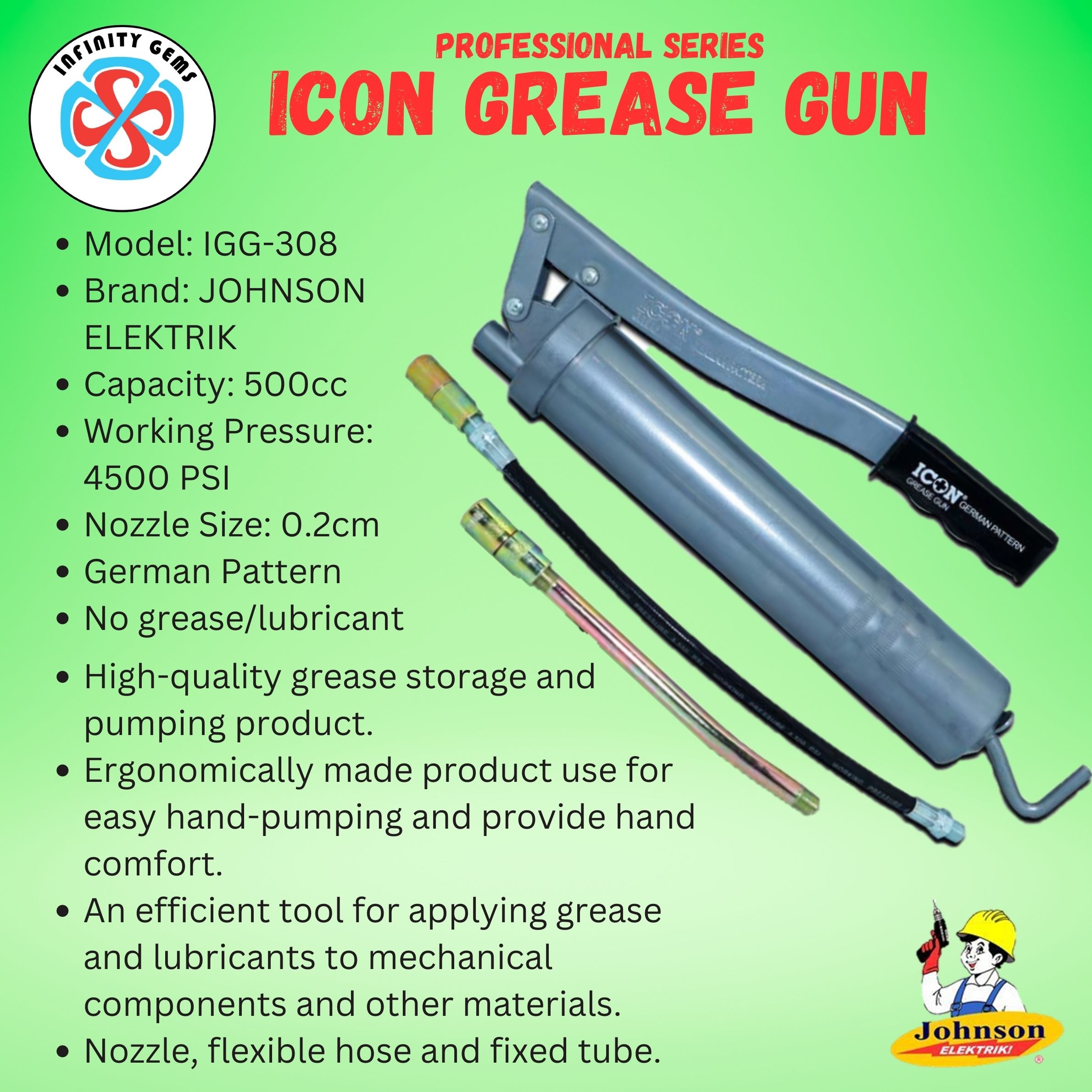 GREASE GUN- JOHNSON ELEKTRIK- 500CC IGG-308 | Lazada PH