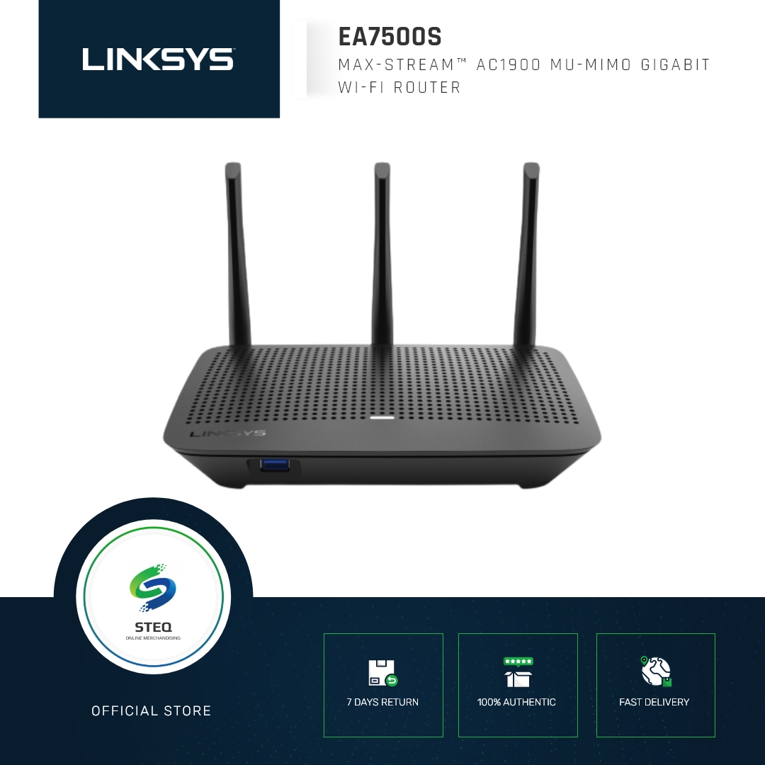 STEQ Linksys MAX-STREAM Dual-Band AC1900 WiFi 5 Router (EA7500S ...